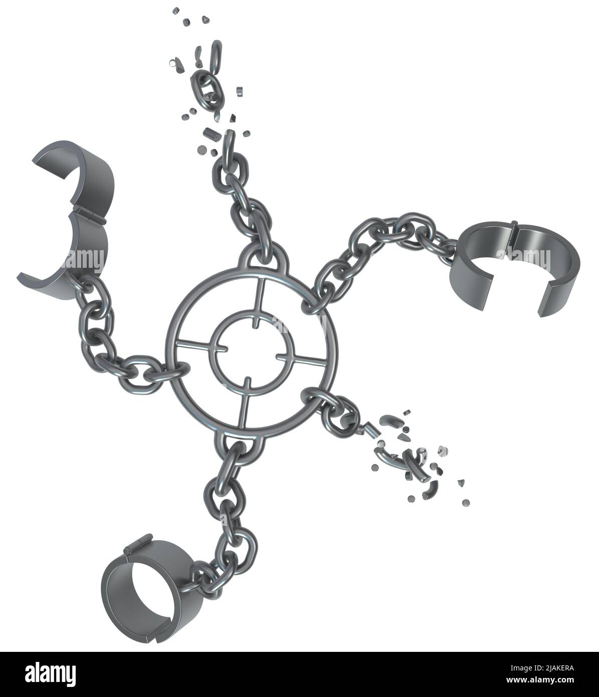 Shackles chain targeting abstract grey metal 3d illustration, isolated ...