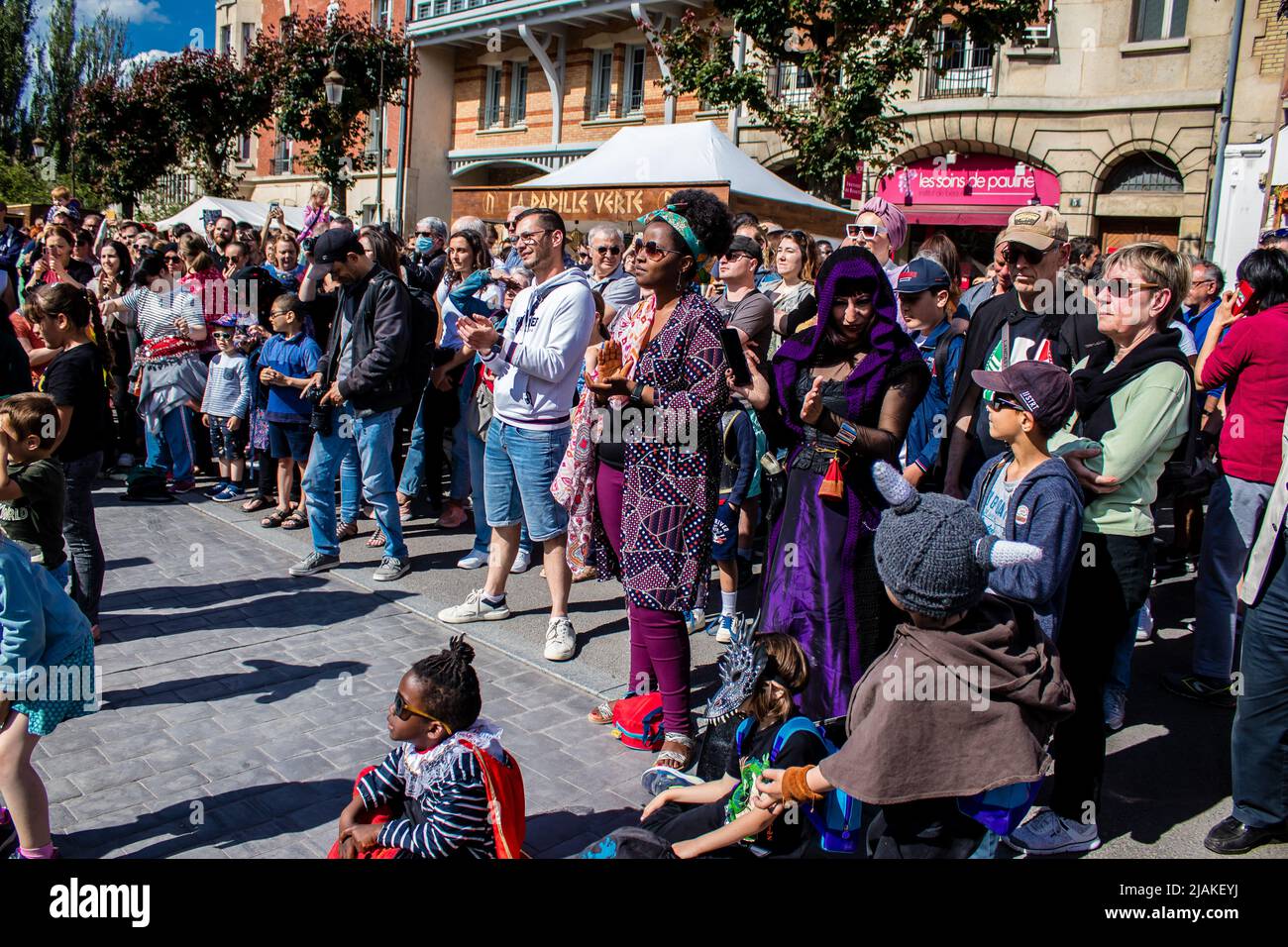 Reims, France - May 28, 2022 Visitors wandering the aisles of the ...