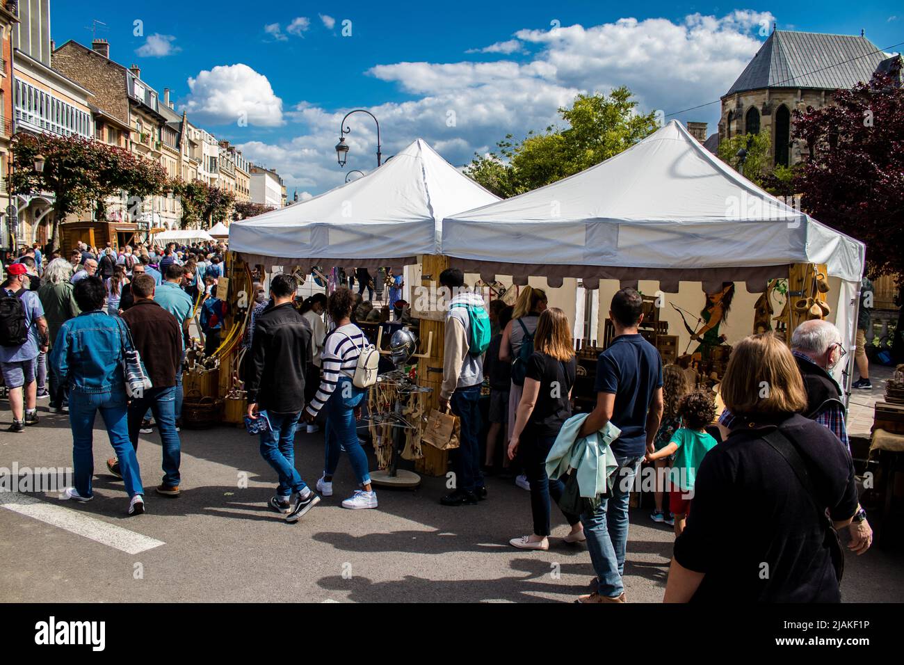 Reims, France - May 28, 2022 Visitors wandering the aisles of the ...