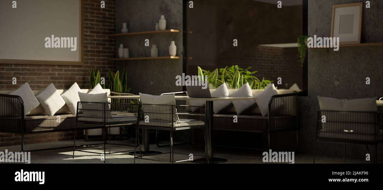 Modern contemporary coffee shop or restaurant seating area interior ...
