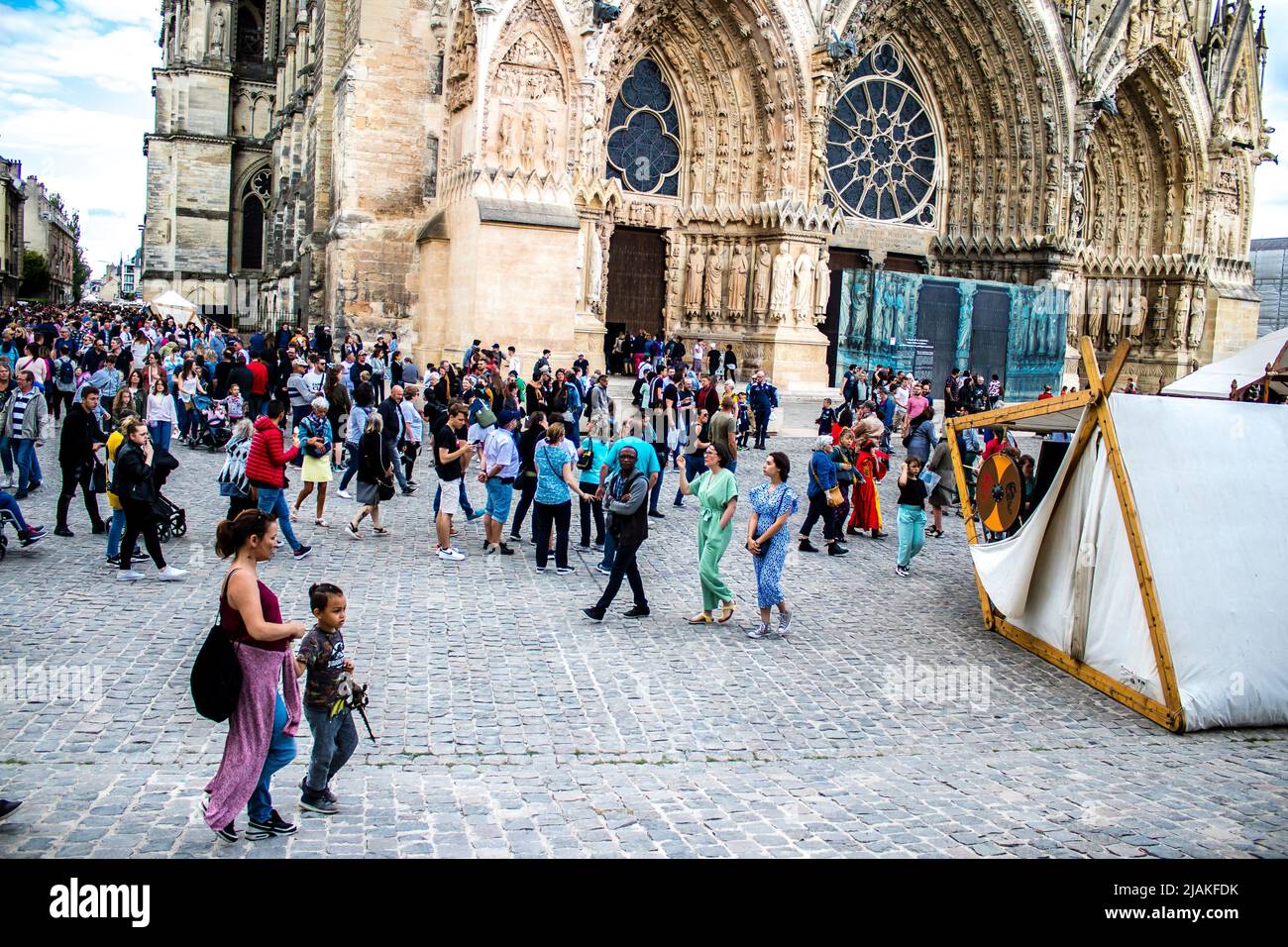 Reims, France - May 28, 2022 Visitors wandering the aisles of the ...