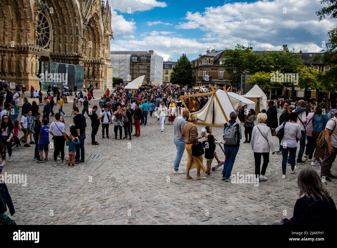 Reims, France - May 28, 2022 Visitors wandering the aisles of the ...