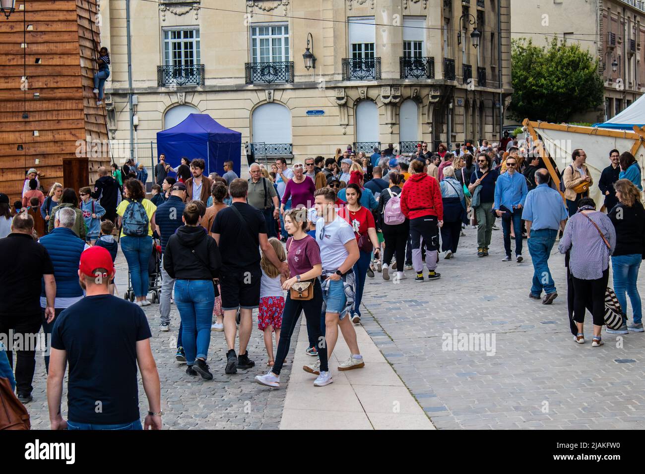 Reims, France - May 28, 2022 Visitors wandering the aisles of the ...