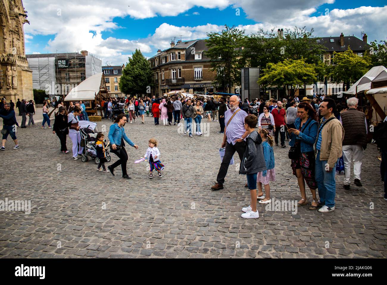 Reims, France - May 28, 2022 Visitors wandering the aisles of the ...