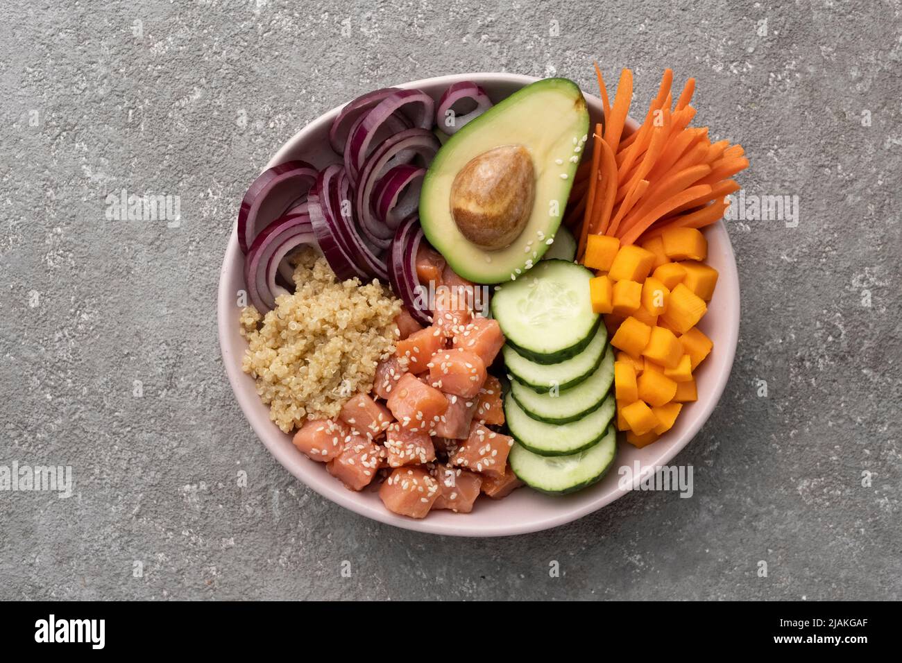 Poke bowl from Quinoa with salmon and vegetables, healthy lunch ...