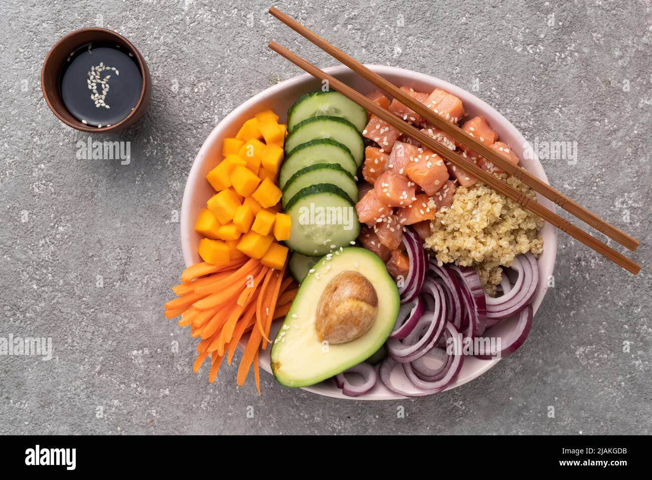 Poke bowl from Quinoa with salmon and vegetables, healthy lunch ...