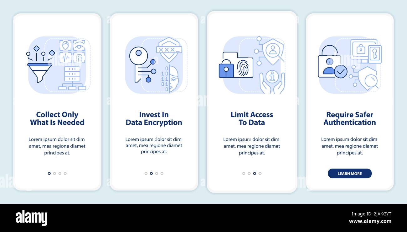 Winning customer trust light blue onboarding mobile app screen Stock ...