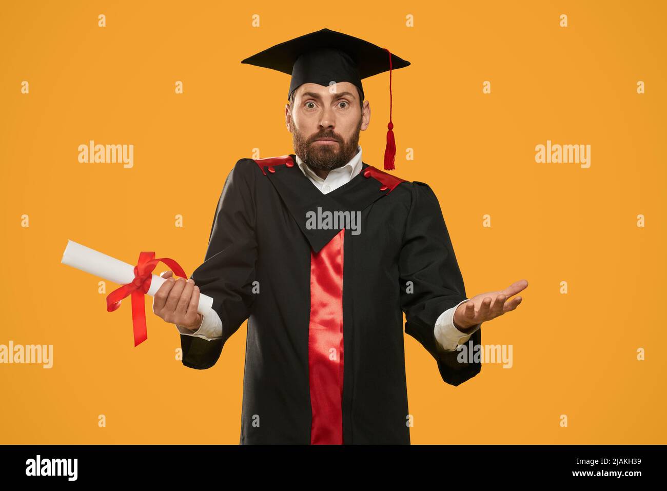 Front view of surprised, shocked student looking at camera. Handsome ...