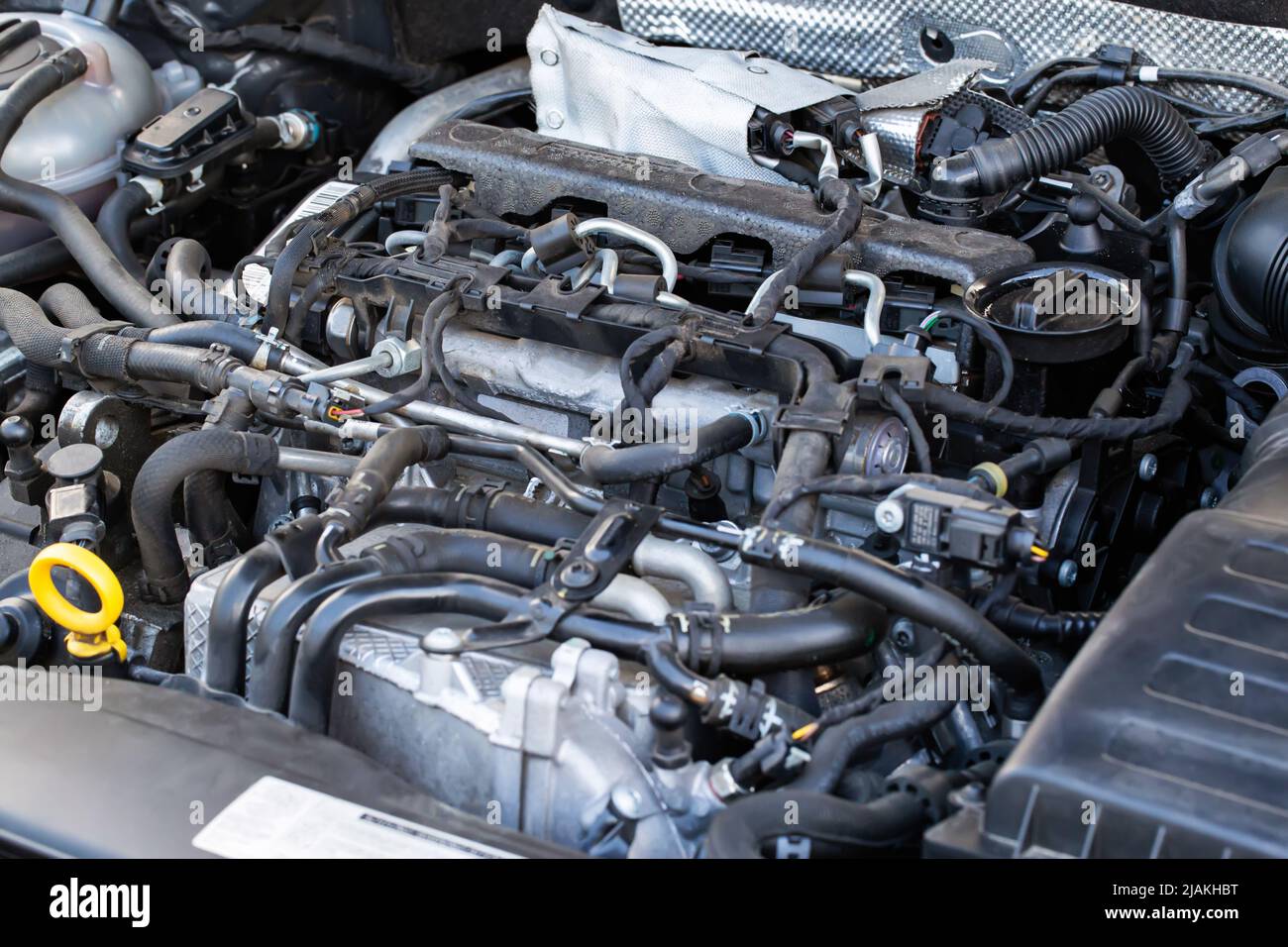 Modern diesel engine with common rail fuel injection system, background ...