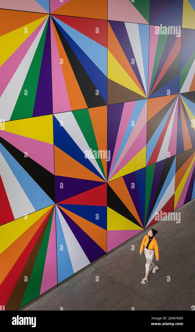 EDITORIAL USE ONLY A person looking at a mural by artist Lothar Gotz ...