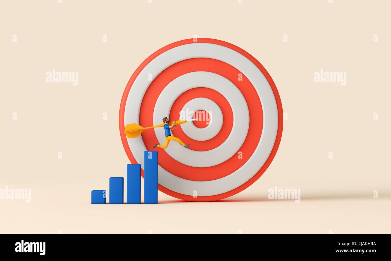 Male character throwing dart into a target. Business goals concept. 3D ...