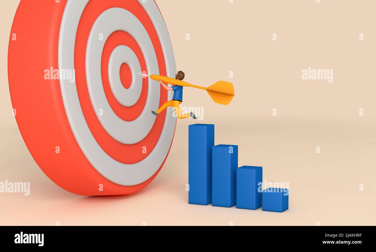 Male character throwing dart into a target. Business goals concept. 3D ...