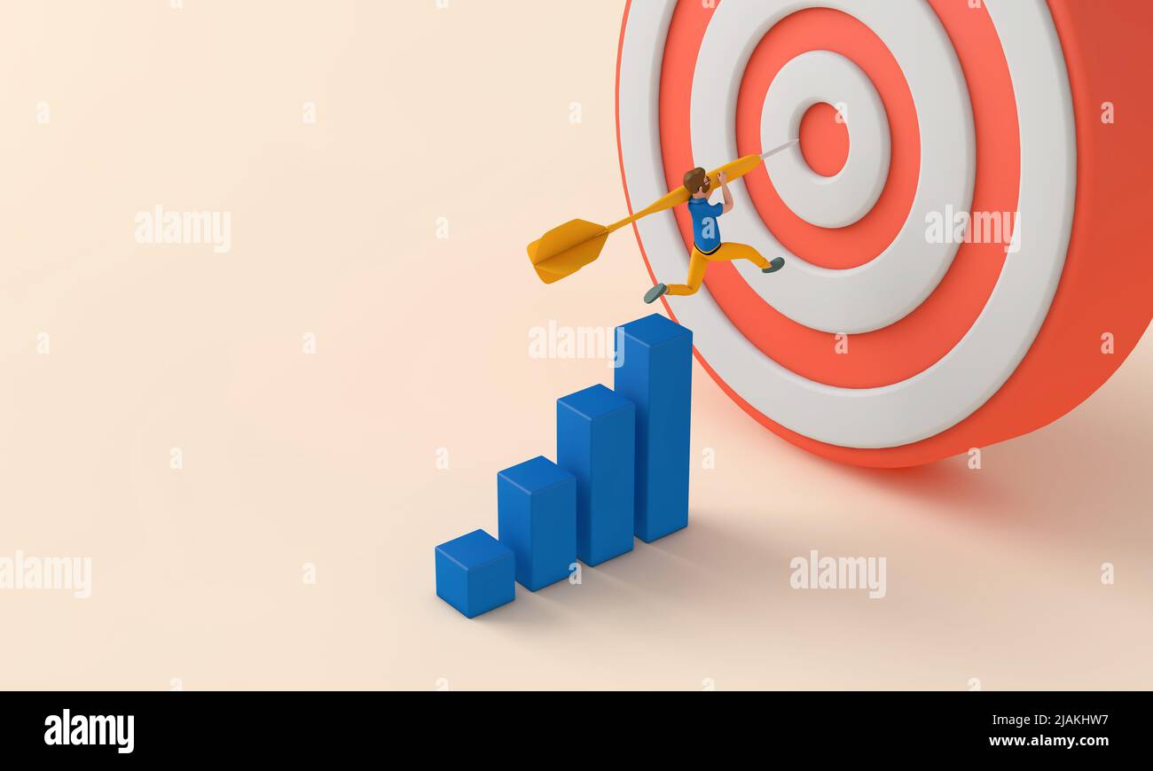 Male character throwing dart into a target. Business goals concept. 3D ...