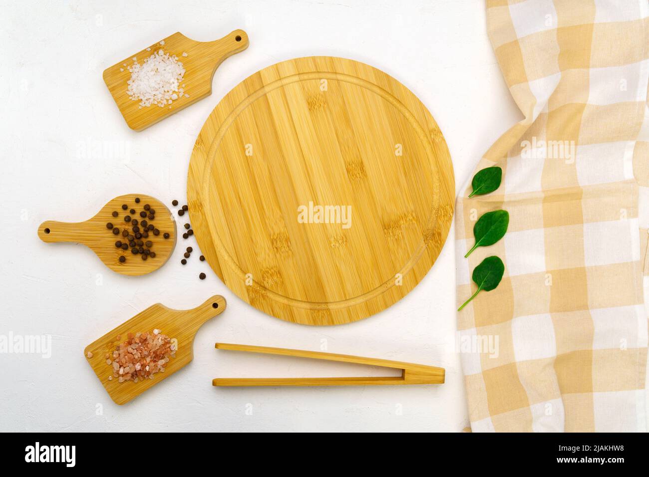 Ingredients board on a white concrete background. View of the ...