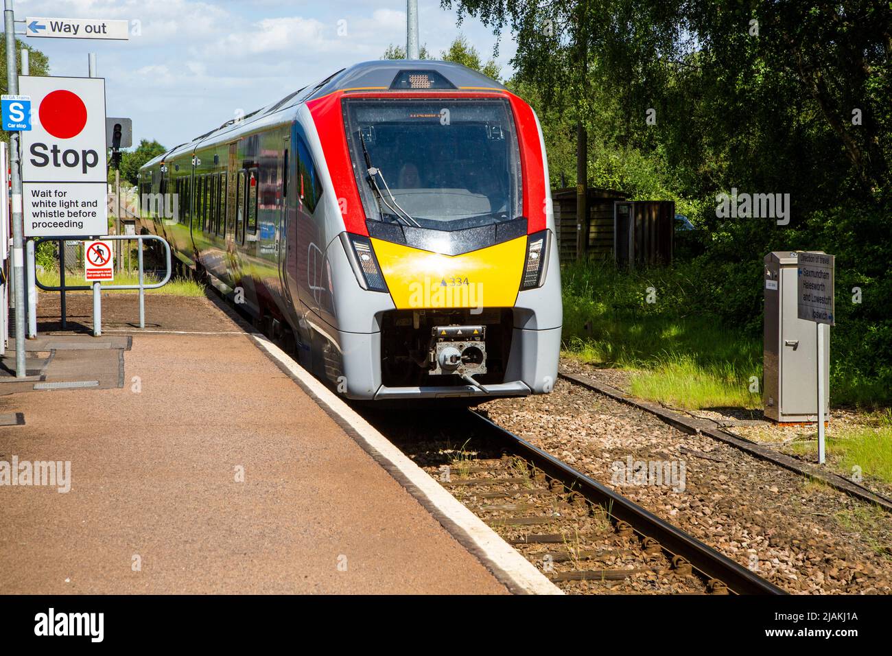 Abellio Greater Anglia class 745 train arriving at platform of railway ...
