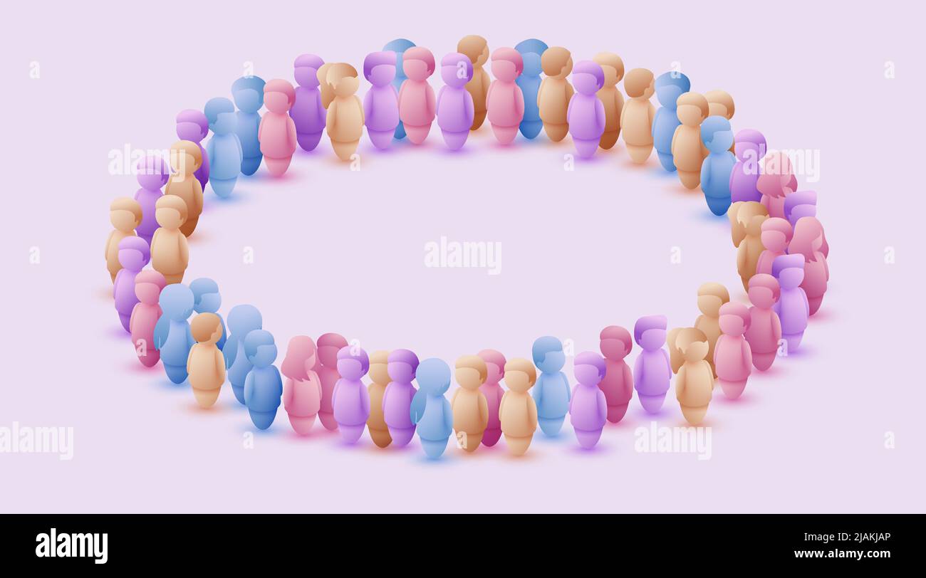 Large group of people in the shape of a circle on white background ...