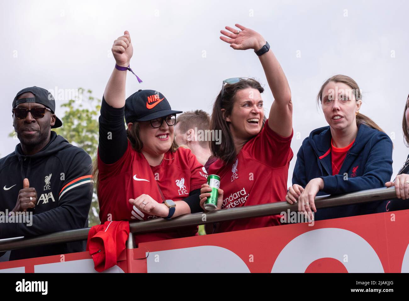 Women's team bus of Liverpool Football Club victory parade through the ...