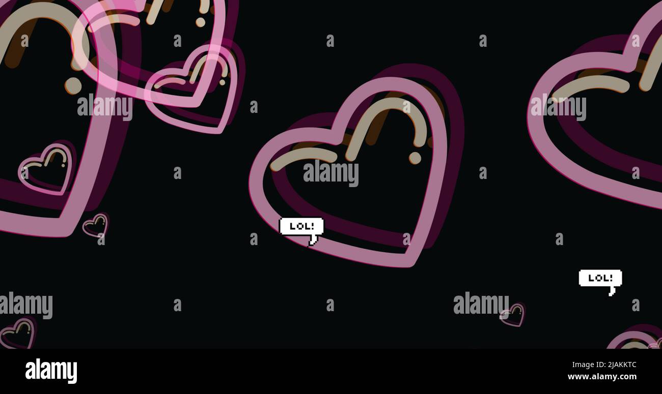 Image of hearts and lol reactions over black background Stock Photo - Alamy