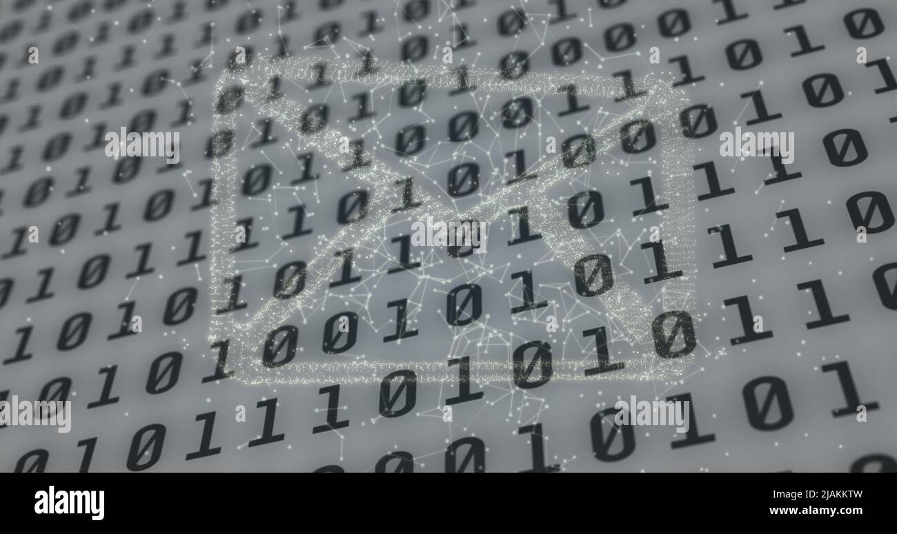 Image of email over binary code on grey background Stock Photo - Alamy