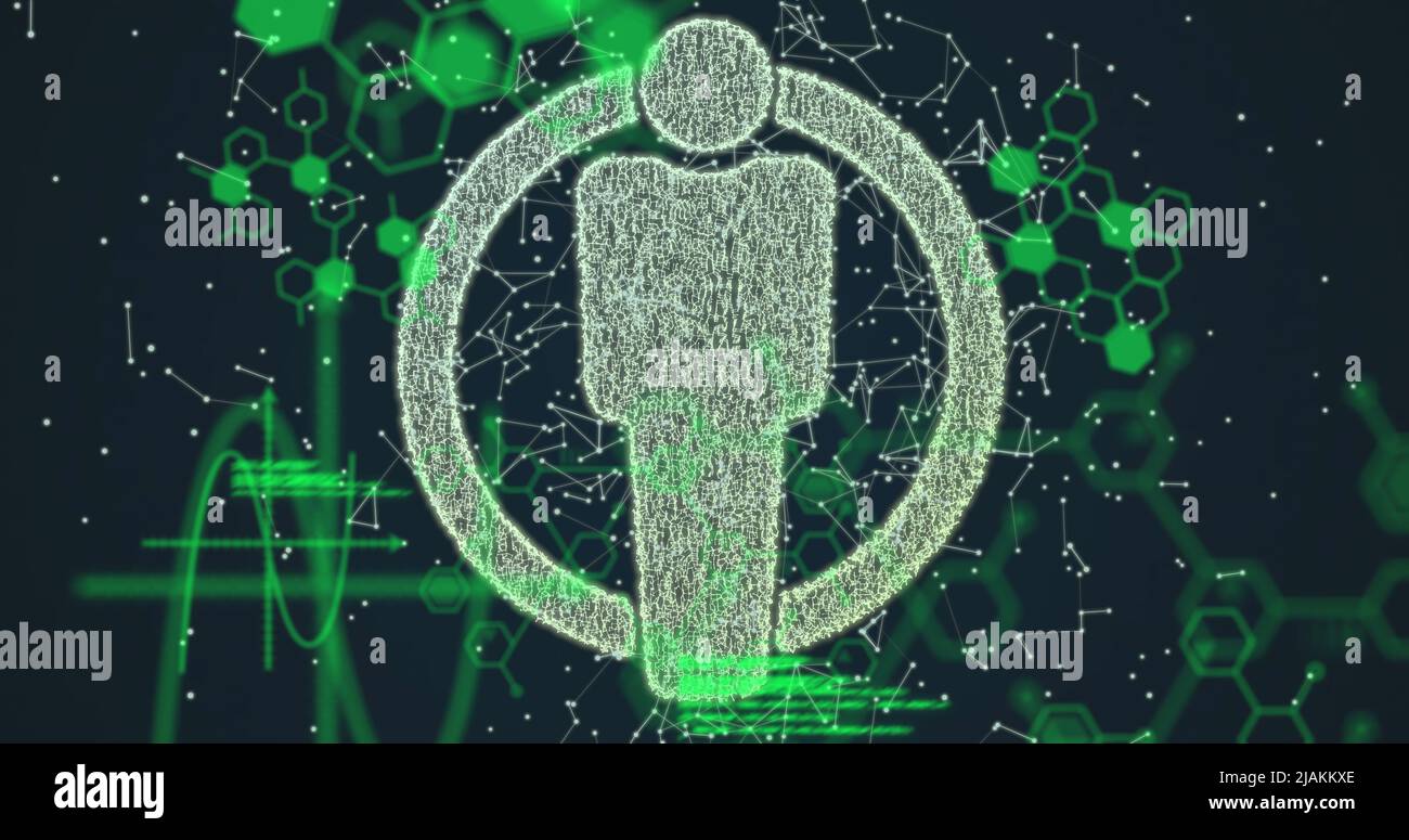 Image of human icon over scientific data and connections Stock Photo ...