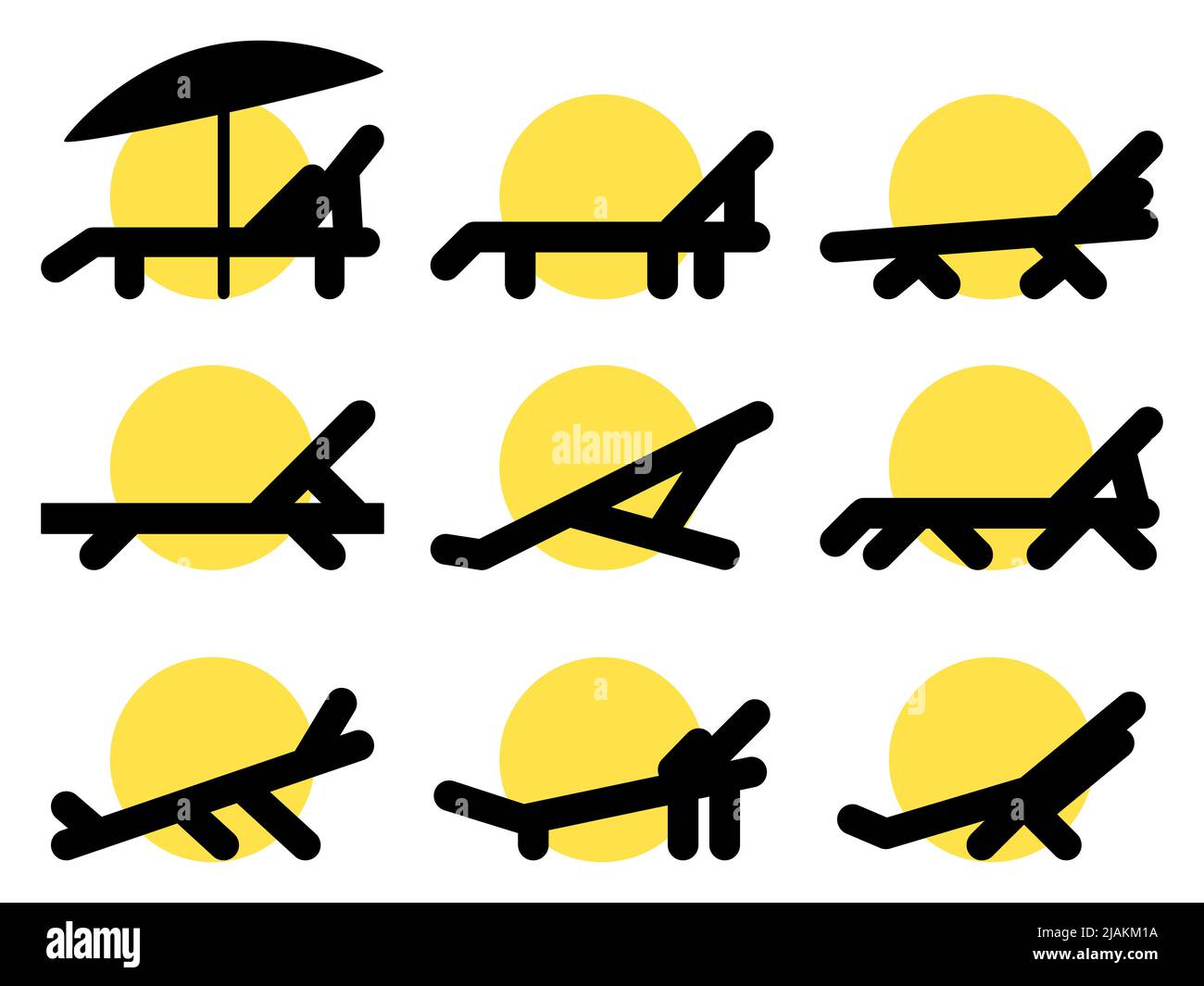 Deck chair icons set isolated on white background. Summer vacation ...