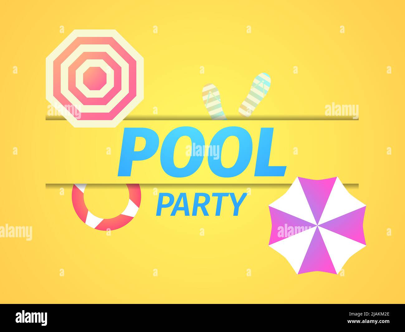 Pool party banner with sun umbrellas top view. Summer vacation by the ...