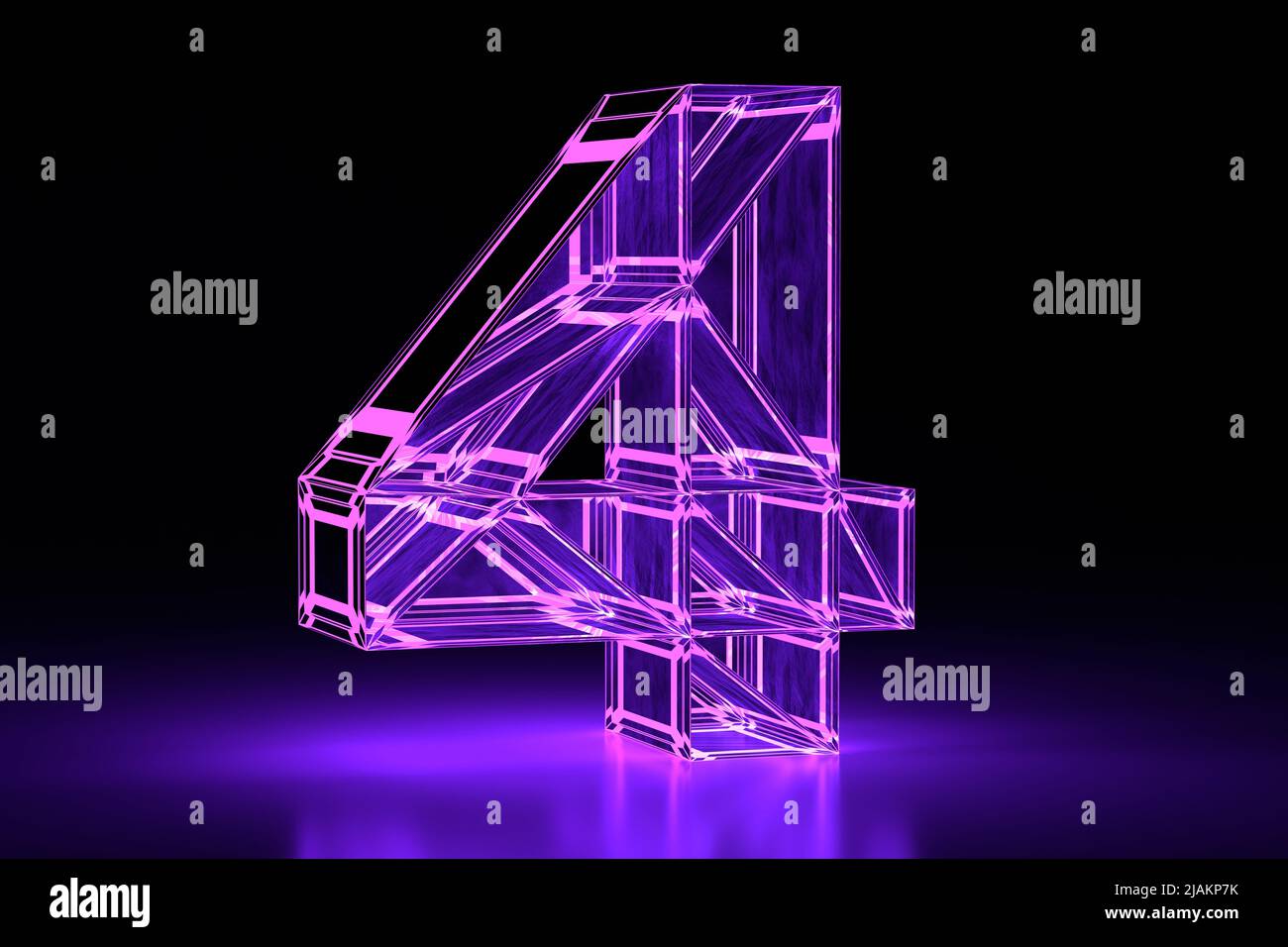 Neon glowing volumetric 3D number four. Purple. Digital design. 3D ...