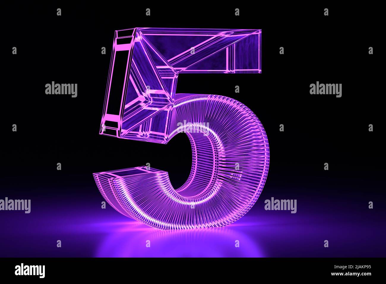 Neon glowing volumetric 3D number five. Purple. Digital design. 3D ...