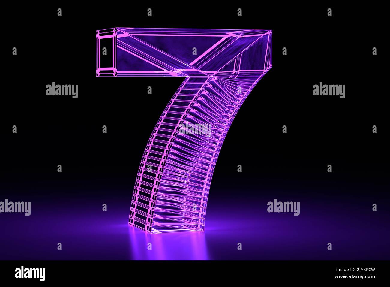 Neon glowing volumetric 3D number seven. Purple. Digital design. 3D ...