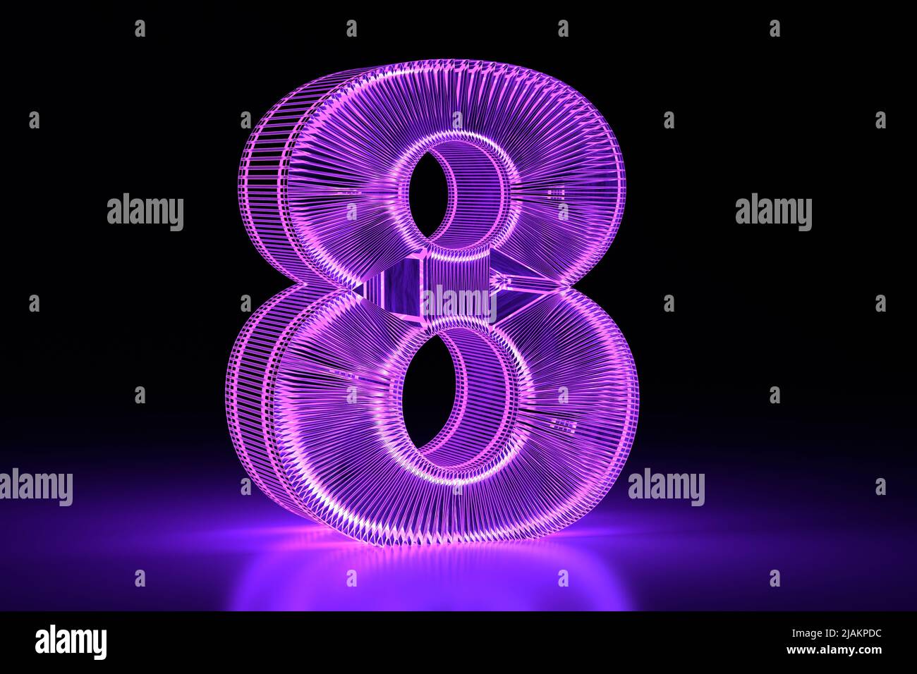 Neon glowing volumetric 3D figure eight. Purple. Digital design. 3D ...