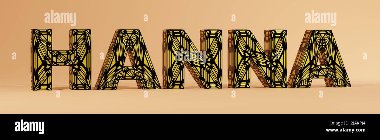Hanna name composed of 3d letters on a yellow background. 3D render ...