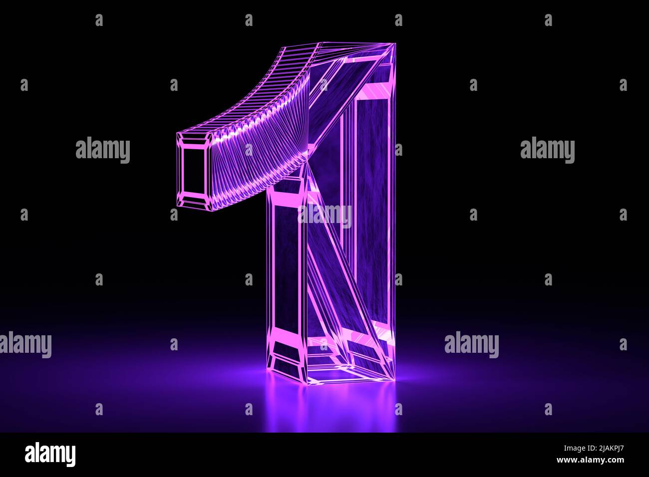Neon glowing volumetric 3D number one. Purple. Digital design. 3D ...