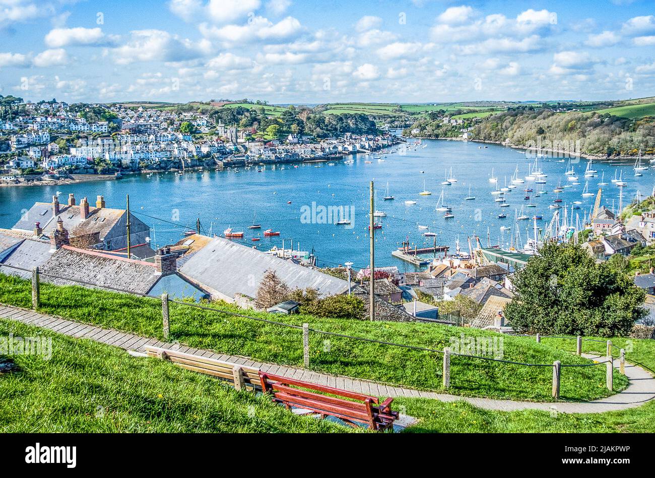 Fowey festuary from Polruan; Small coastal town of Fowey can be see on ...