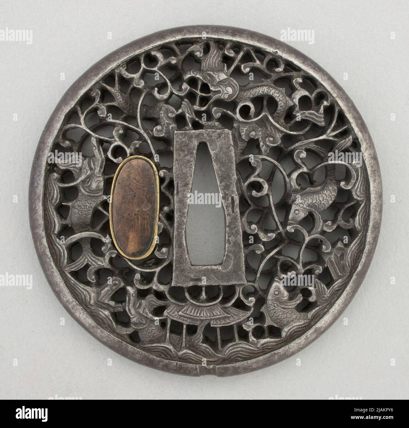 Namban type tsuba fish and dragons in waves and flashes unknown Stock ...