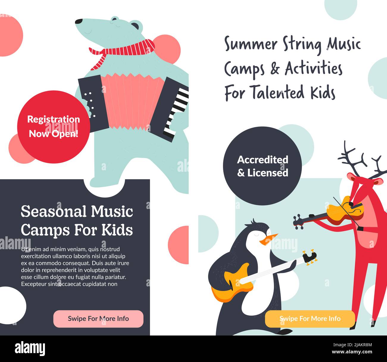 Summer string music camps and activities vector Stock Vector Image ...