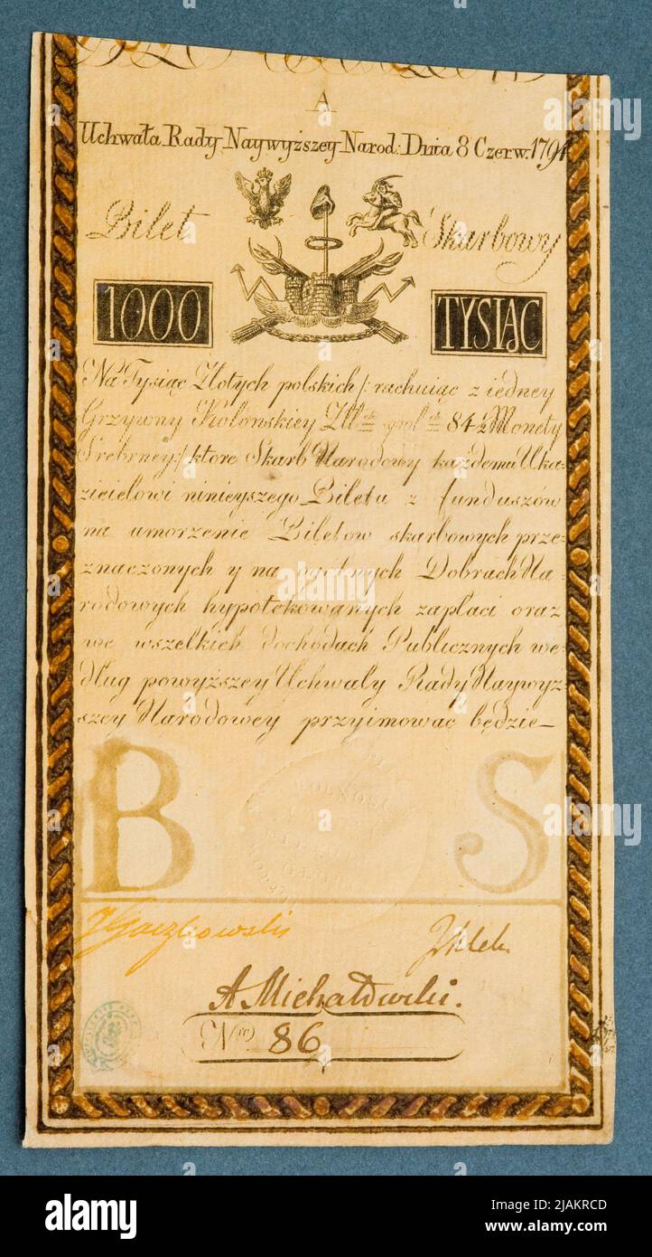 Tax ticket for 1000 Polish zlotys, Kościuszko Uprising, June 8, 1794 ...
