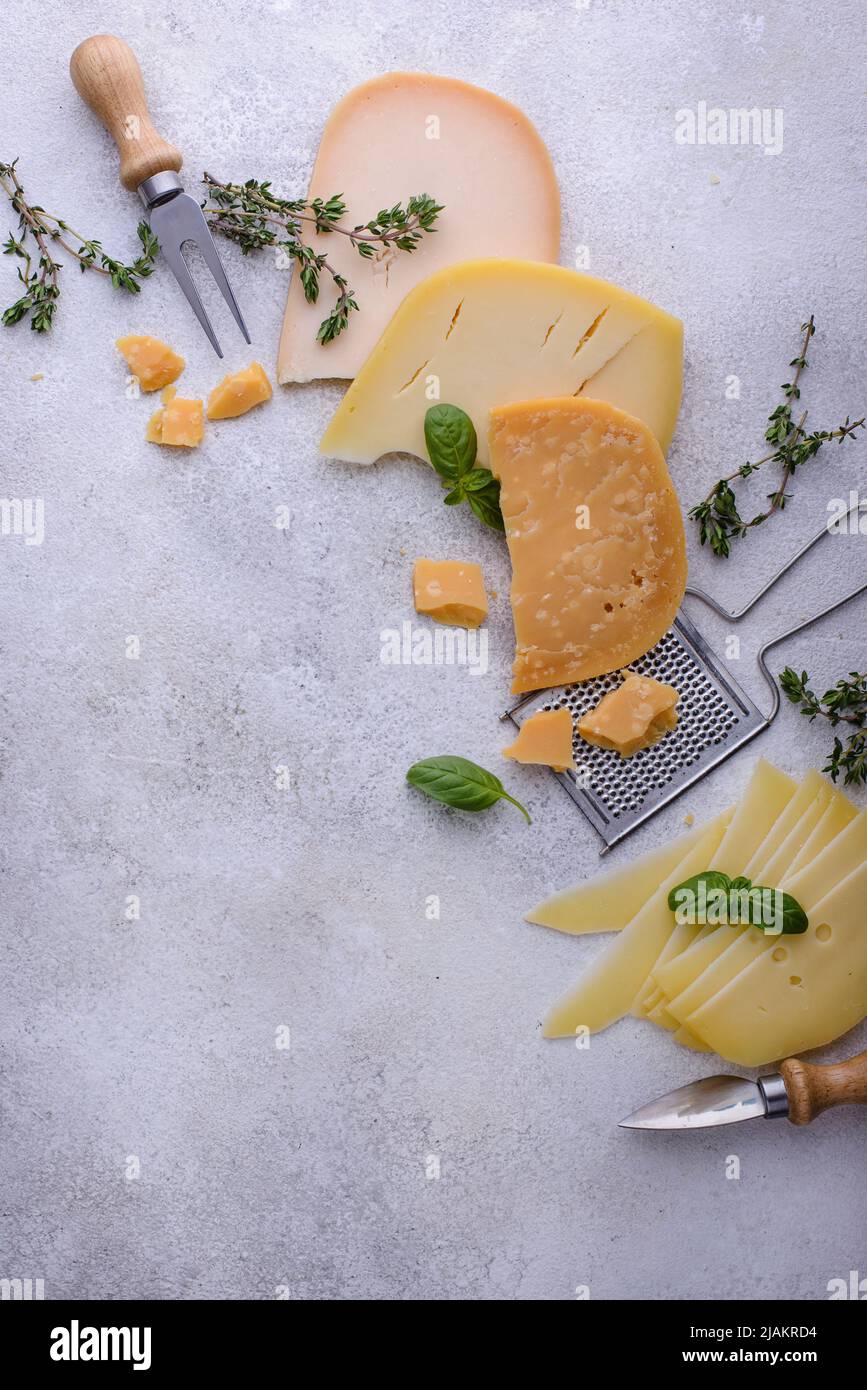 Parmesan, cheddar, gouda and maasdam cheese Stock Photo - Alamy
