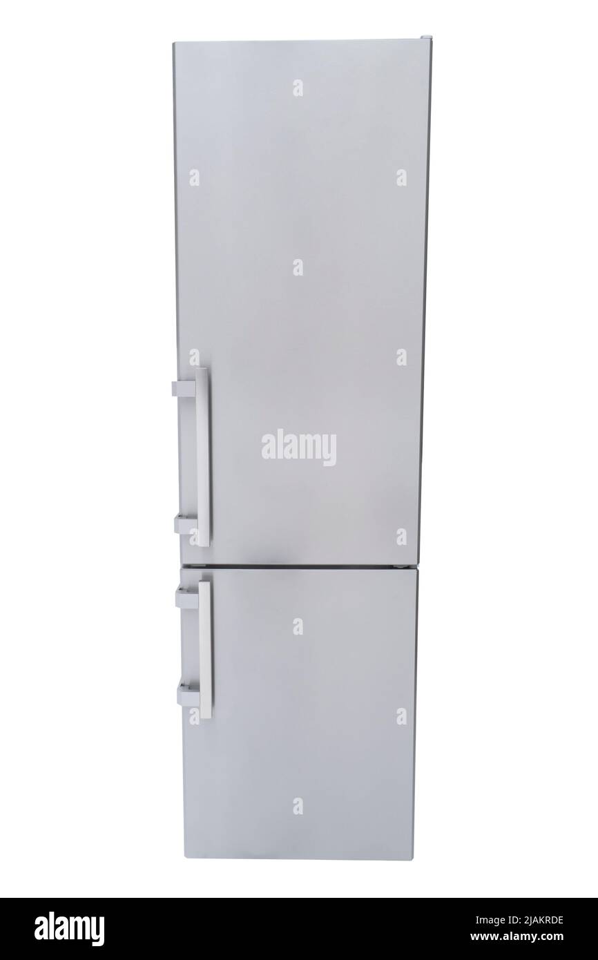 New refrigerator isolated on white background. Front view of modern ...