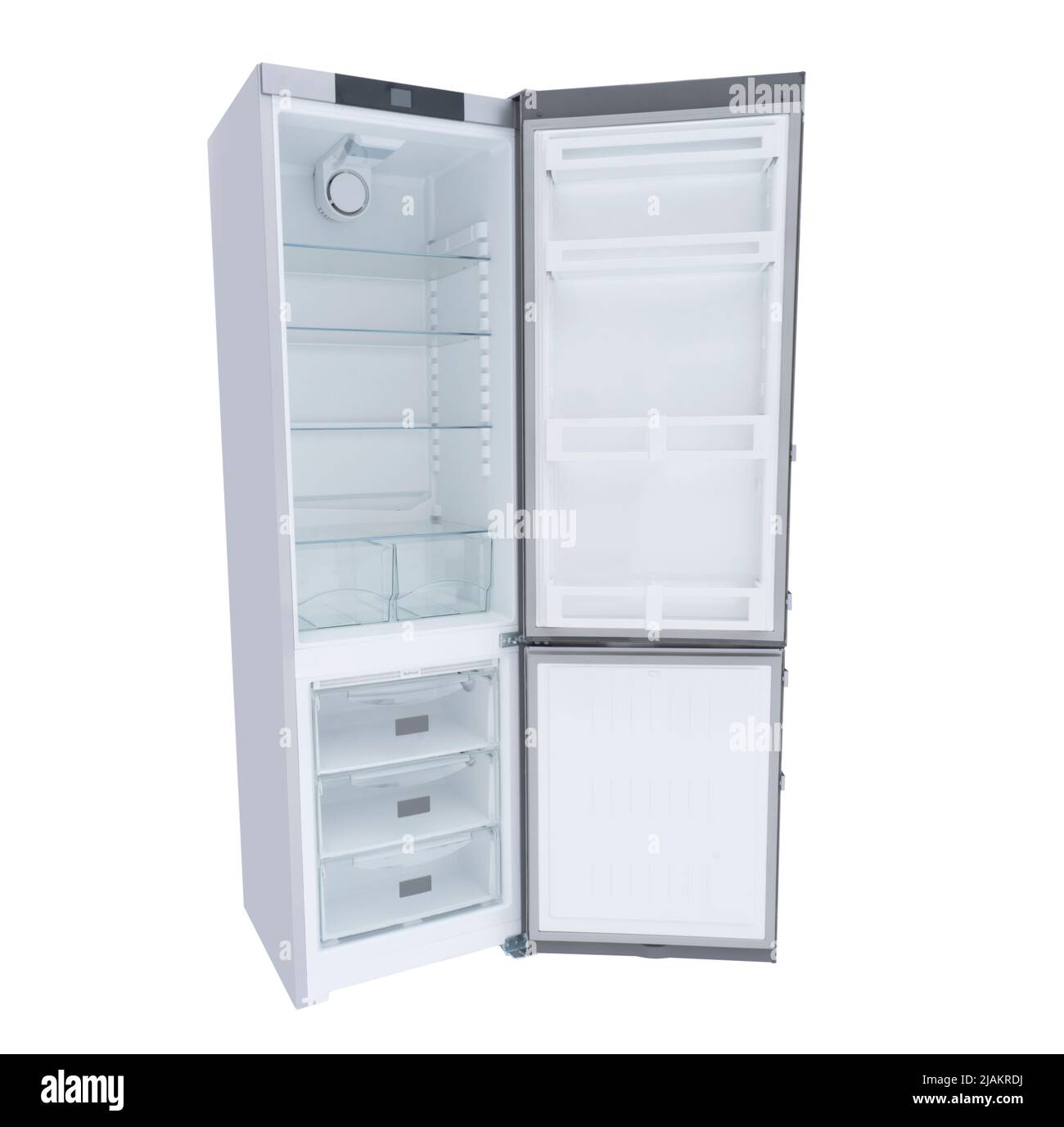 New refrigerator with opened doors isolated on white background. Front ...