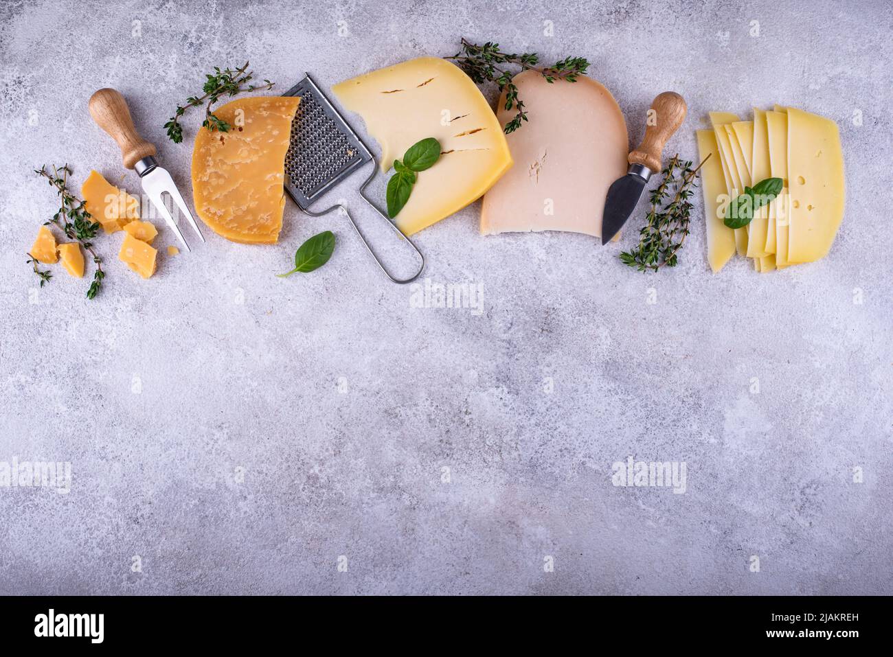 Parmesan, cheddar, gouda and maasdam cheese Stock Photo - Alamy