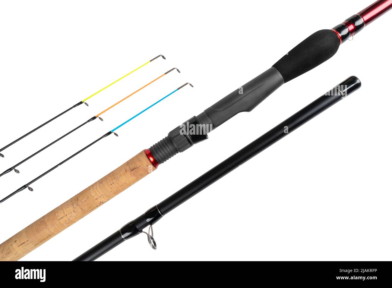 Fishing feeder rod spinning close-up. Fishing rod. Rod rings isolated ...