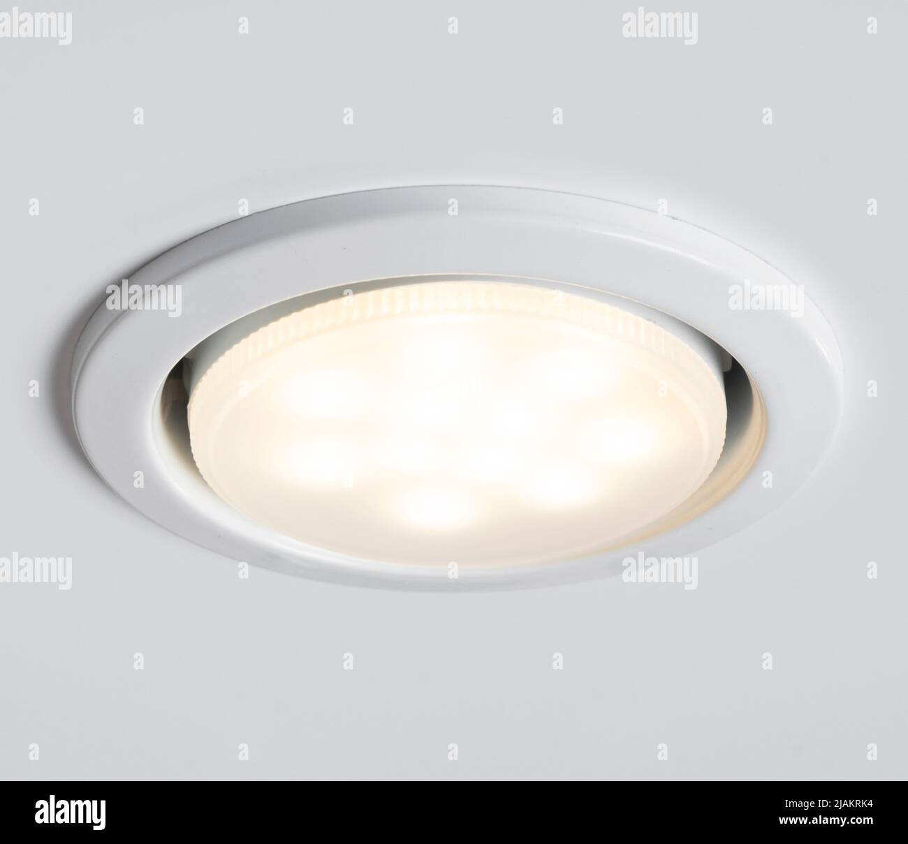 LED built-in lamp on white stretch ceiling. LED celling lamp Stock ...