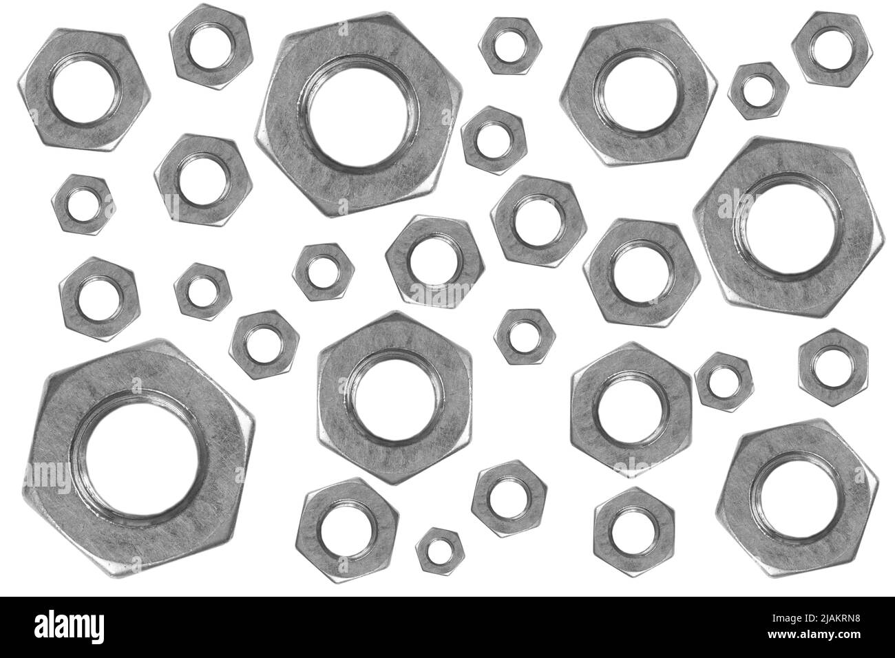 Macro shot metal nut isolated on white background. Chromed screw nut ...