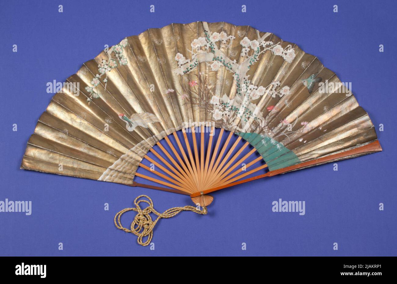 Folded fan with a landscapes on a gold background unknown Stock Photo ...