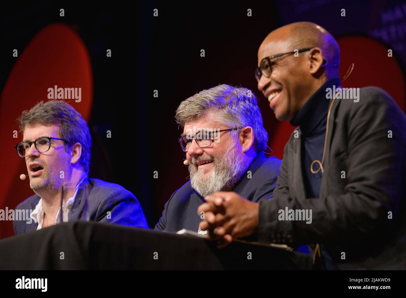 Hay-on-Wye, Wales, UK. 31th May, 2022. Marcus Brigstocke, Carrie ...