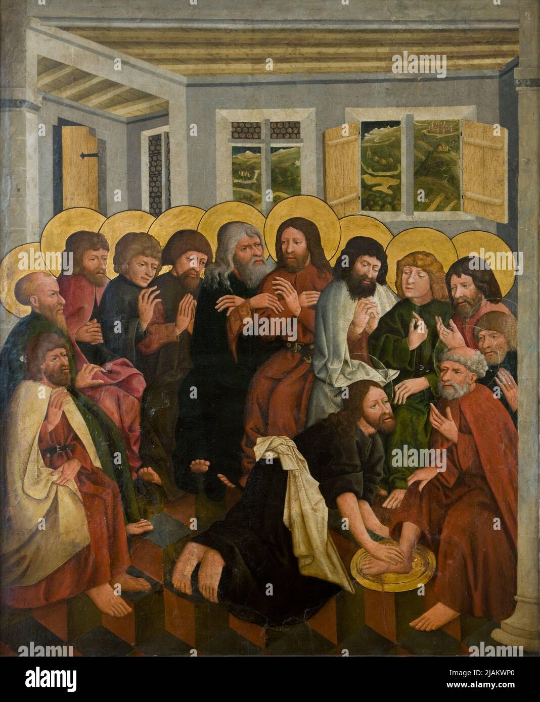 Christ Washing the Feet of the Apostles in the Cenacle. Altar Retable ...