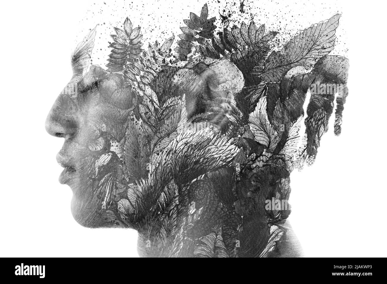 Paintography. Detailed painting of nature combined with a portrait ...