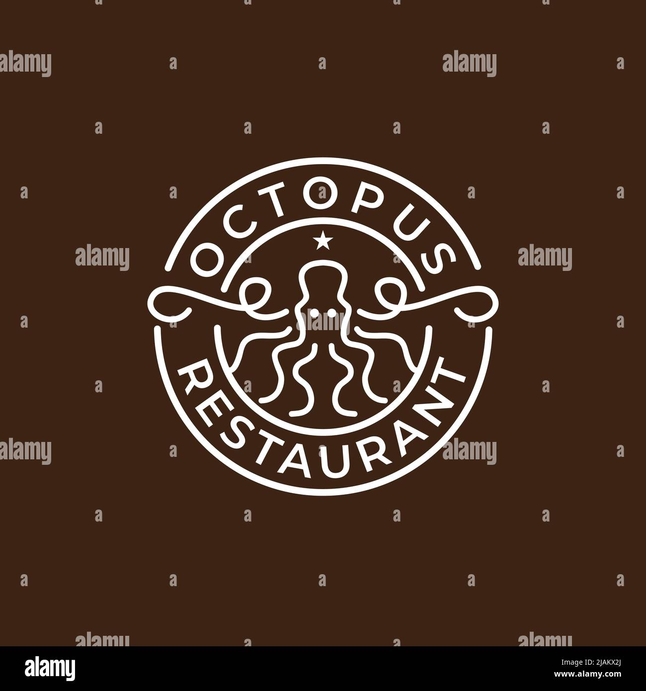 Seafood restaurant with octopus line art vector logo design Stock ...