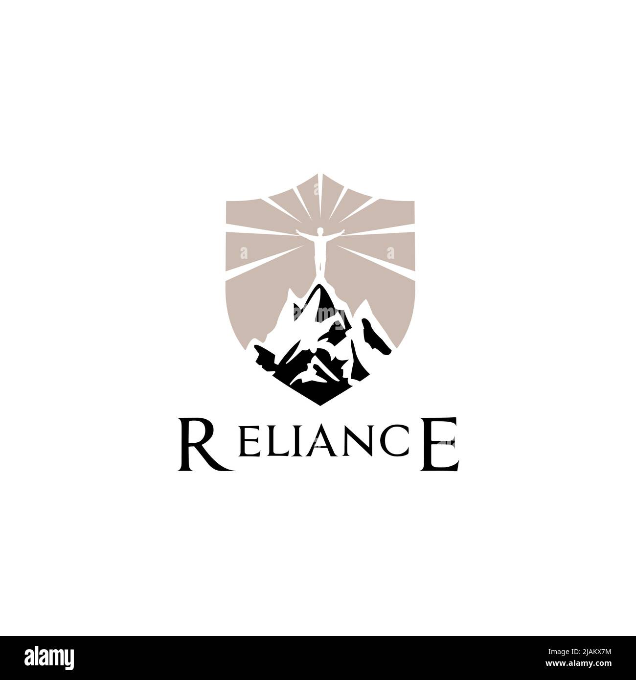 Human self reliance stand on the peak of mountain vector logo design ...