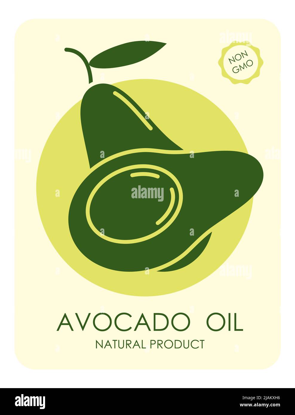 Sticker on bottle or packaging for storing avocado oil. Advertising ...